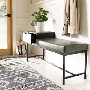 safavieh home maruka 31-inch grey wash and dark green faux leather bench with storage