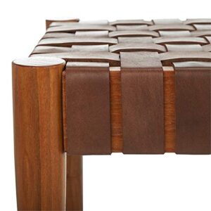 Safavieh Home Amalia 47-inch Cognac and Dark Brown Leather Weave Bench