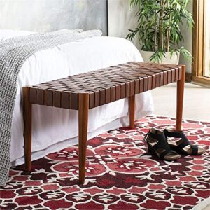 Safavieh Home Amalia 47-inch Cognac and Dark Brown Leather Weave Bench