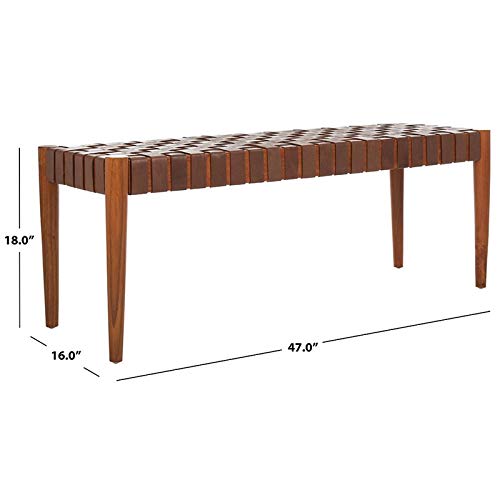 Safavieh Home Amalia 47-inch Cognac and Dark Brown Leather Weave Bench