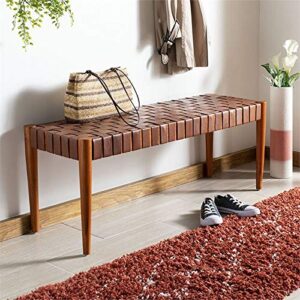 Safavieh Home Amalia 47-inch Cognac and Dark Brown Leather Weave Bench