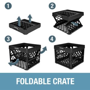 CleverMade - Collapsible Milk Crates, 25L Plastic Stackable Storage Bins CleverCrates Utility Folding Baskets, Pack of 3, Black