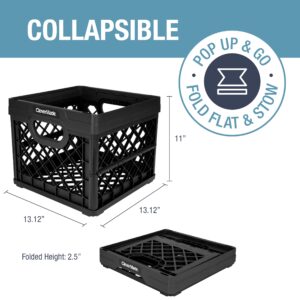 CleverMade - Collapsible Milk Crates, 25L Plastic Stackable Storage Bins CleverCrates Utility Folding Baskets, Pack of 3, Black