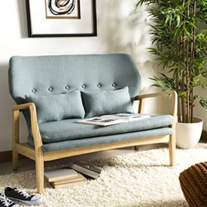 Safavieh Home Ellaria Modern Blue and Natural Settee Loveseat with Pillows