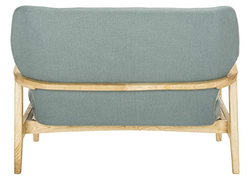 Safavieh Home Ellaria Modern Blue and Natural Settee Loveseat with Pillows