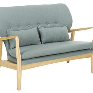 Safavieh Home Ellaria Modern Blue and Natural Settee Loveseat with Pillows