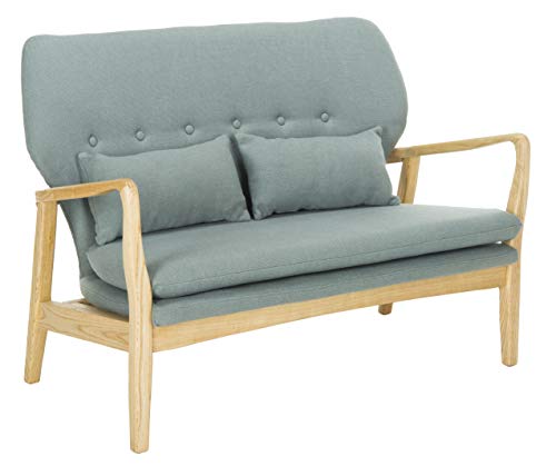 Safavieh Home Ellaria Modern Blue and Natural Settee Loveseat with Pillows