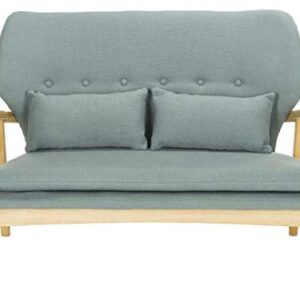 Safavieh Home Ellaria Modern Blue and Natural Settee Loveseat with Pillows