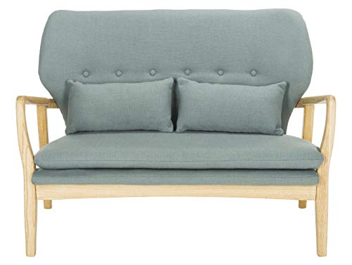 Safavieh Home Ellaria Modern Blue and Natural Settee Loveseat with Pillows