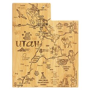 totally bamboo destination utah state shaped serving and cutting board, includes hang tie for wall display