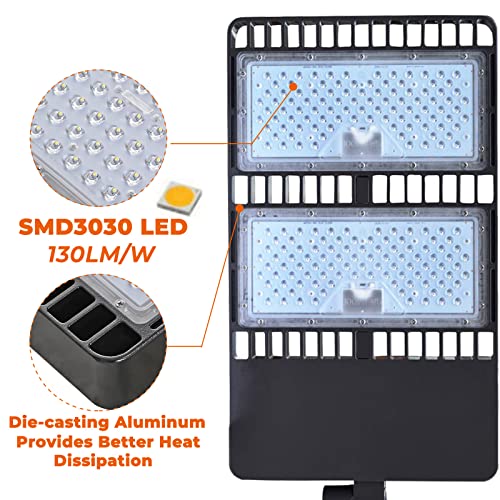 LED Parking Lot Lighting 300w - 39,000 Lumen - Super Efficiency LED Shoebox Pole Light - 5000K Bright White - Replaces 1200W Halide – Outdoor LED Area Lights – Trunnion Mount Yoke – ETL & DLC Listed