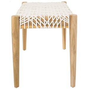 SAFAVIEH Home Collection Bandelier Natural Teak Wood/ Off-White Leather Weave Entryway Foyer Dining Bench