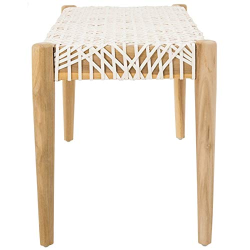 SAFAVIEH Home Collection Bandelier Natural Teak Wood/ Off-White Leather Weave Entryway Foyer Dining Bench