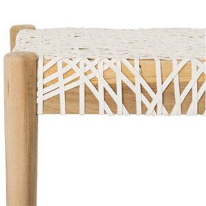 SAFAVIEH Home Collection Bandelier Natural Teak Wood/ Off-White Leather Weave Entryway Foyer Dining Bench