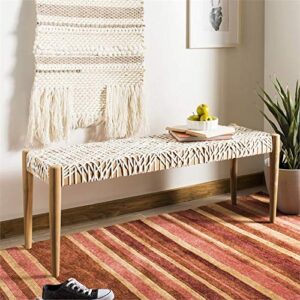 SAFAVIEH Home Collection Bandelier Natural Teak Wood/ Off-White Leather Weave Entryway Foyer Dining Bench