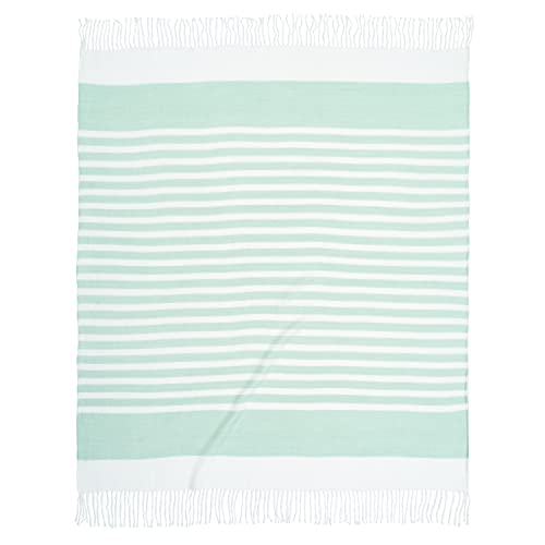 Striped Throw Blanket - Farmhouse Style Throws with Cabana Stripe Coastal Beach Pattern - Soft Light Woven Blankets with Stripes for Sofa, Bed, Outdoor, Patio - 50 x 60 in. (Light Green)