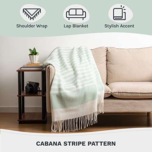 Striped Throw Blanket - Farmhouse Style Throws with Cabana Stripe Coastal Beach Pattern - Soft Light Woven Blankets with Stripes for Sofa, Bed, Outdoor, Patio - 50 x 60 in. (Light Green)