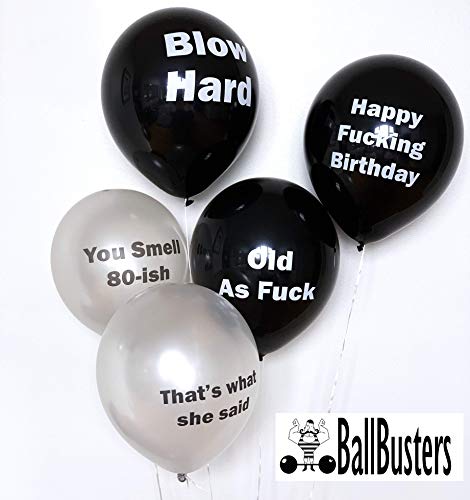 30 pc Funny Adult Birthday Balloons | Gag Gift for a Man Birthday~ Designed by BallBusters, a USA company (30 Black & Silver Balloons)