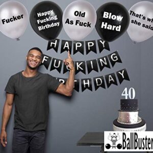 30 pc Funny Adult Birthday Balloons | Gag Gift for a Man Birthday~ Designed by BallBusters, a USA company (30 Black & Silver Balloons)