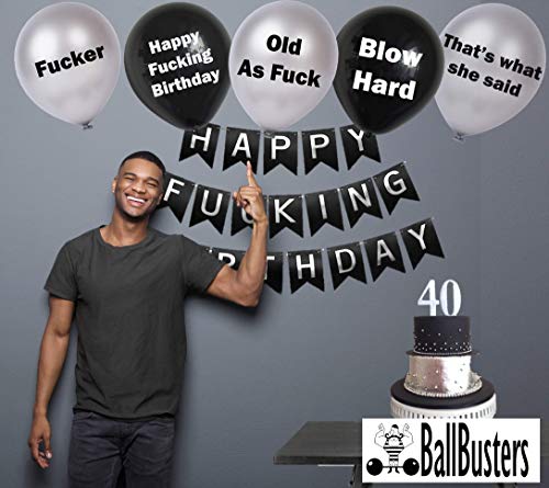 30 pc Funny Adult Birthday Balloons | Gag Gift for a Man Birthday~ Designed by BallBusters, a USA company (30 Black & Silver Balloons)