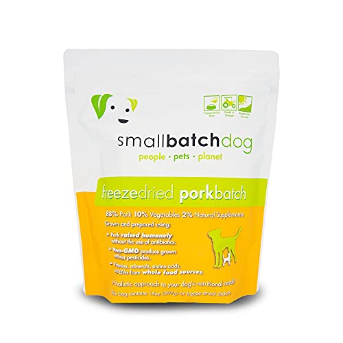 Smallbatch Pets Freeze-Dried Premium Raw Food Diet for Dogs, Pork Recipe, 14 oz, Made in The USA, Organic Produce, Humanely Raised Meat, Hydrate and Serve Patties, Single Source Protein, Healthy