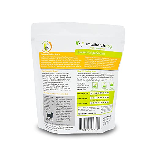 Smallbatch Pets Freeze-Dried Premium Raw Food Diet for Dogs, Pork Recipe, 14 oz, Made in The USA, Organic Produce, Humanely Raised Meat, Hydrate and Serve Patties, Single Source Protein, Healthy