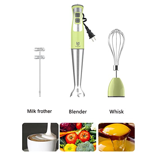 Immersion Hand Blender, UTALENT 3-in-1 8-Speed Stick Blender with Milk Frother, Egg Whisk for Coffee Milk Foam, Puree Baby Food, Smoothies, Sauces and Soups - Green