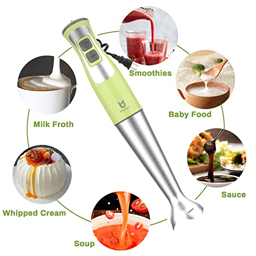 Immersion Hand Blender, UTALENT 3-in-1 8-Speed Stick Blender with Milk Frother, Egg Whisk for Coffee Milk Foam, Puree Baby Food, Smoothies, Sauces and Soups - Green