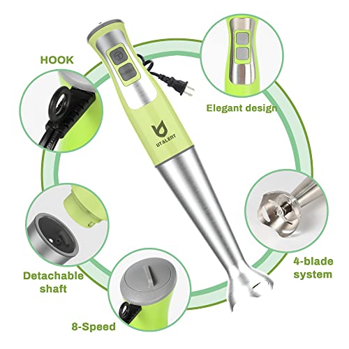 Immersion Hand Blender, UTALENT 3-in-1 8-Speed Stick Blender with Milk Frother, Egg Whisk for Coffee Milk Foam, Puree Baby Food, Smoothies, Sauces and Soups - Green