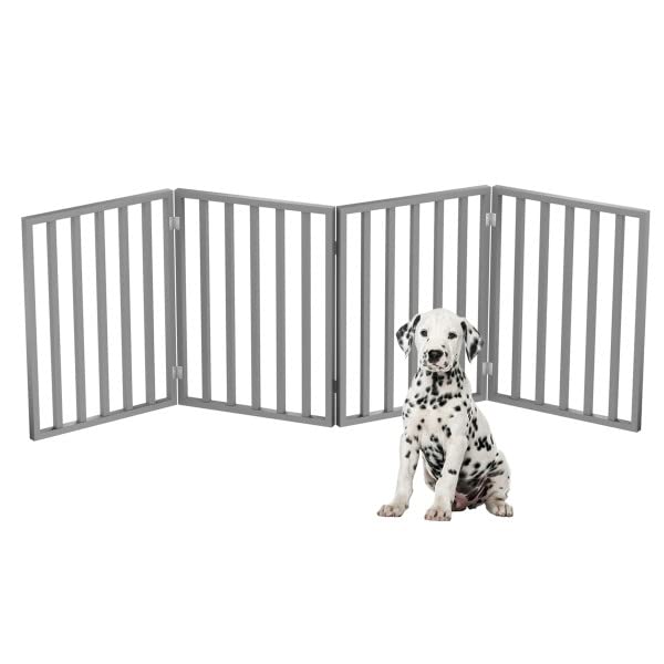 Home Pet Gate - Dog Gate for Doorways, Stairs, or Rooms - 24-Inch Freestanding, Folding, Accordion-Style Wooden Indoor Dog Fence by PETMAKER (Gray)