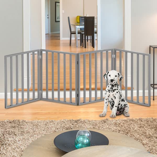 Home Pet Gate - Dog Gate for Doorways, Stairs, or Rooms - 24-Inch Freestanding, Folding, Accordion-Style Wooden Indoor Dog Fence by PETMAKER (Gray)