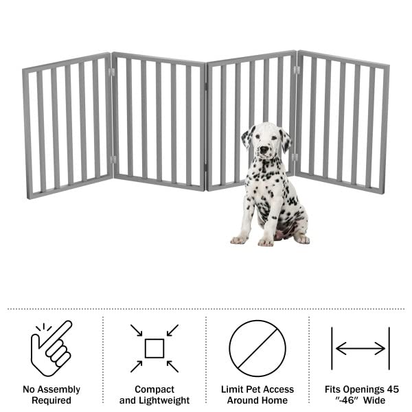 Home Pet Gate - Dog Gate for Doorways, Stairs, or Rooms - 24-Inch Freestanding, Folding, Accordion-Style Wooden Indoor Dog Fence by PETMAKER (Gray)