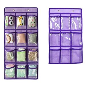 NIMES Hanging Closet Underwear Sock Jewelry Storage Over The Door Classroom Cell Phone Calculator Organizer Clear Pockets (PURPLE-12 & 9 Pockets Pack)