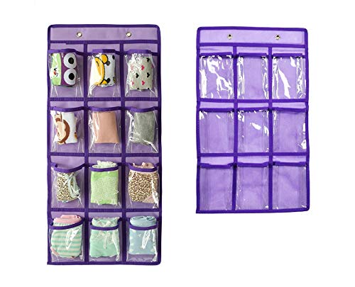 NIMES Hanging Closet Underwear Sock Jewelry Storage Over The Door Classroom Cell Phone Calculator Organizer Clear Pockets (PURPLE-12 & 9 Pockets Pack)