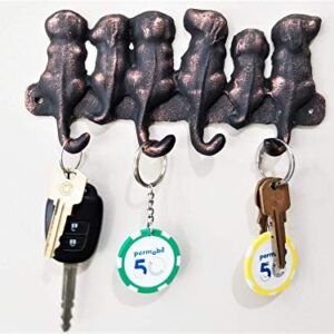 Cast Iron Dog Key Holder for Wall/Dog Key Hook/Rack. Perfect for Dog leashes, Keys, Coats, Bags, Towels, Scarfs & More. Decorative Dog Tail Hanger. (Antique Copper Finish)