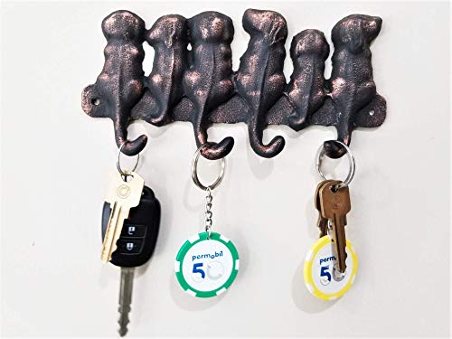 Cast Iron Dog Key Holder for Wall/Dog Key Hook/Rack. Perfect for Dog leashes, Keys, Coats, Bags, Towels, Scarfs & More. Decorative Dog Tail Hanger. (Antique Copper Finish)