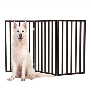 home pet gate collection - dog gate for doorways, stairs, or rooms - 32-inch freestanding, folding, accordion-style wooden indoor dog fence by petmaker (brown)