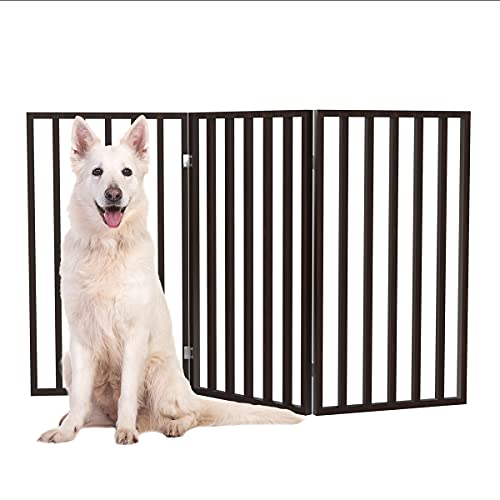 Home Pet Gate Collection - Dog Gate for Doorways, Stairs, or Rooms - 32-Inch Freestanding, Folding, Accordion-Style Wooden Indoor Dog Fence by PETMAKER (Brown)