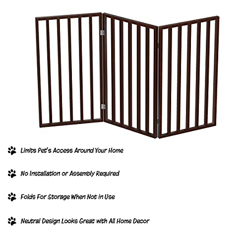 Home Pet Gate Collection - Dog Gate for Doorways, Stairs, or Rooms - 32-Inch Freestanding, Folding, Accordion-Style Wooden Indoor Dog Fence by PETMAKER (Brown)