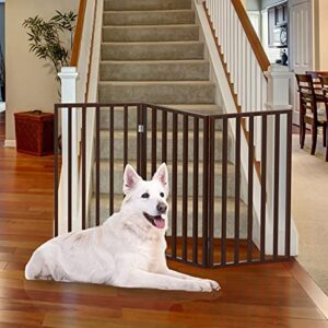 Home Pet Gate Collection - Dog Gate for Doorways, Stairs, or Rooms - 32-Inch Freestanding, Folding, Accordion-Style Wooden Indoor Dog Fence by PETMAKER (Brown)