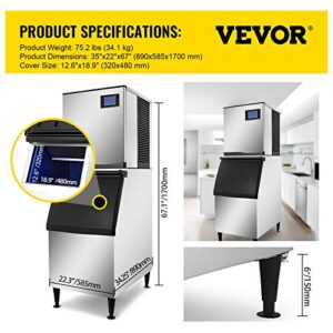 VEVOR 110V Commercial Ice Maker 400LBS/24H, 350LBS Large Storage Bin, ETL Approved, Clear Cube, Advanced LCD Panel, SECOP Compressor, Air Cooled, Quiet Operation, Include Scoop & Premium Water Filter