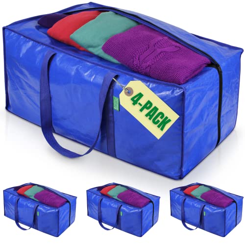 Jumbo Heavy-Duty Moving Bags, Clothing Storage Bags with Sturdy Zipper - Better than Moving Boxes - Perfect Clothes Storage Bins, Moving Supplies, Extra Large Tote Bag for Packing Supplies (4-Pack)