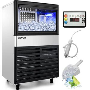 vevor 110v commercial ice maker machine 110lbs/24h with 39lbs bin, led panel, stainless steel, auto clean, include water filter, scoop, connection hose, professional refrigeration equipment