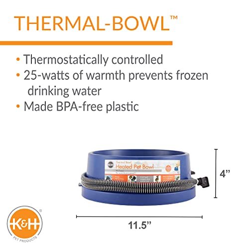 K&H Pet Products Thermal-Bowl Outdoor Heated Dog Bowl Blue 96 Ounces