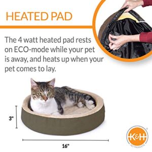 K&H Pet Products Thermo-Kitty Cuddle Up Indoor Heated Cat Bed For Dogs & Cats, Washable Pet Bed, Round Thermal Cat Mat With Short Bolster - Mocha 16 Inches