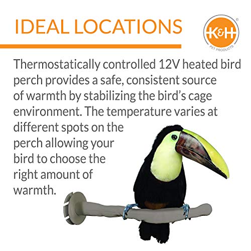 K&H PET PRODUCTS Thermo-Perch Heated Bird Perch Gray Small 1 X 10.5 Inches