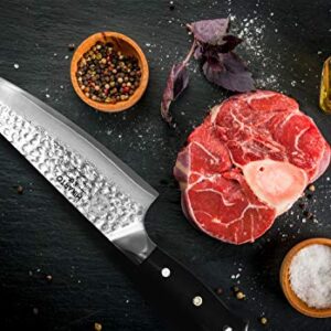 MIKARTO Chef Knife, 8 Inch Gyuto, Professional Grade - Japanese AUS-10 Super Steel Kitchen Knife with Hammer Finish - Ultra Sharp, High Carbon Kitchen Knives - Quality, All Purpose, Precision cutting.