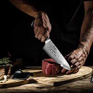 MIKARTO Chef Knife, 8 Inch Gyuto, Professional Grade - Japanese AUS-10 Super Steel Kitchen Knife with Hammer Finish - Ultra Sharp, High Carbon Kitchen Knives - Quality, All Purpose, Precision cutting.