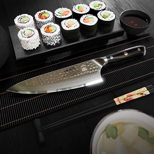 MIKARTO Chef Knife, 8 Inch Gyuto, Professional Grade - Japanese AUS-10 Super Steel Kitchen Knife with Hammer Finish - Ultra Sharp, High Carbon Kitchen Knives - Quality, All Purpose, Precision cutting.