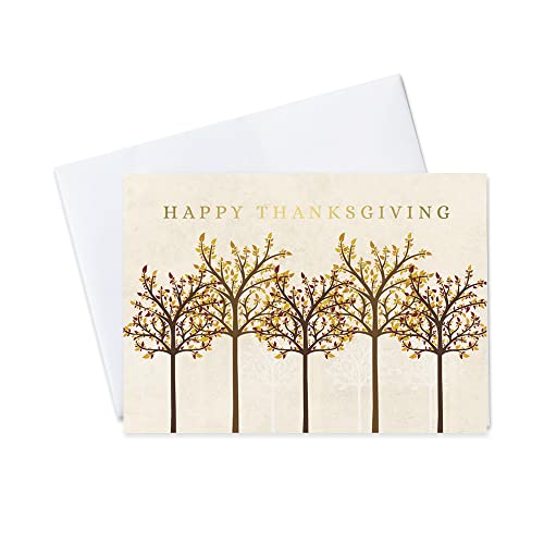 CEO Cards - Foil Stamped Thanksgiving Greeting Cards (Trees Of Autumn), 5.625x7.875 Inches, 25 Cards & 26 White with Gold Foil Lined Envelopes (TH1803)